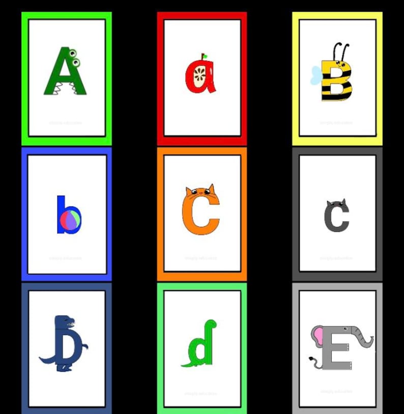 Alphabet Embedded Mnemonic Colorful Flashcards (animals and Items ...
