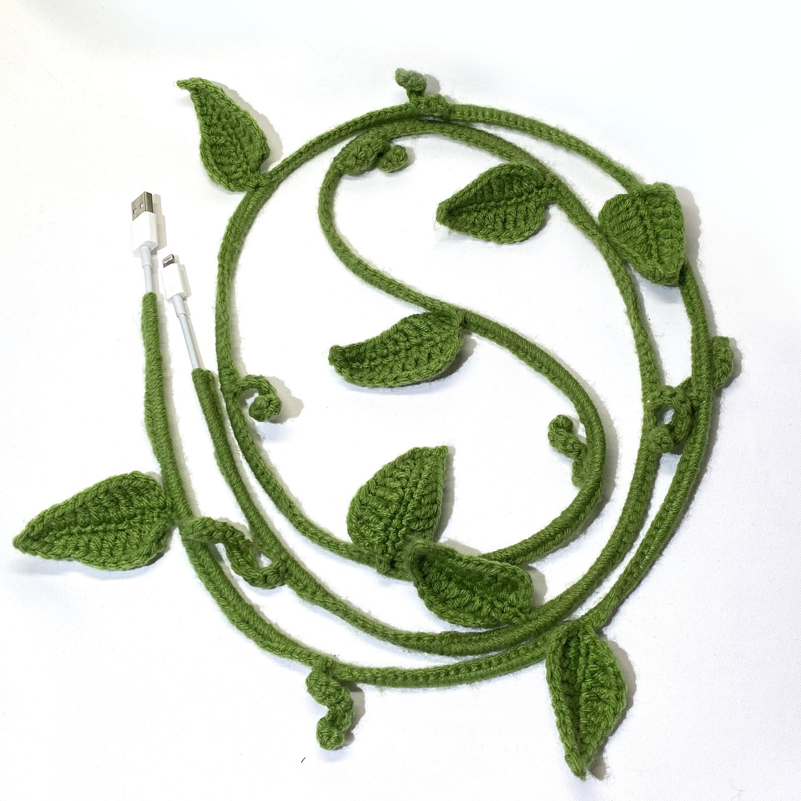 Crochet Phone Charger, Crochet Leaf Vine Phone Cable, Cottagecore ...