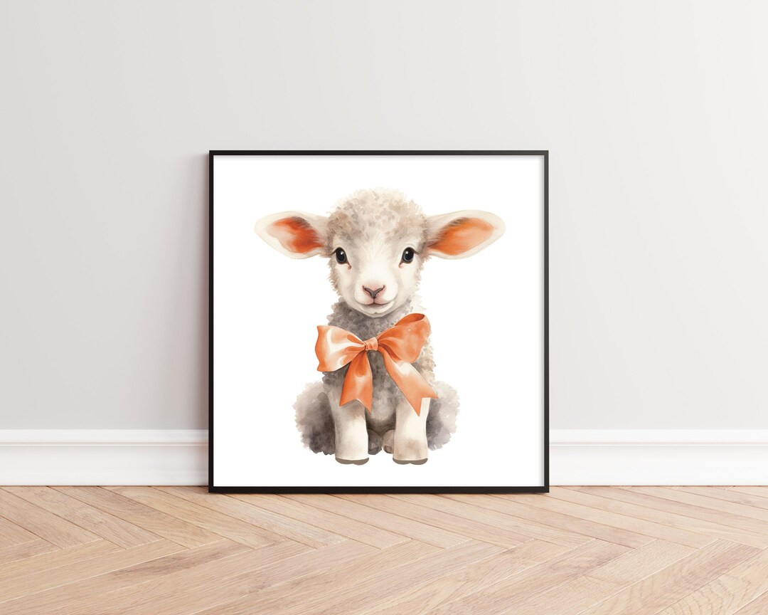 Lamb Wall Print, Nursery Farm Animals, Baby Sheep Wall Art, Watercolor ...