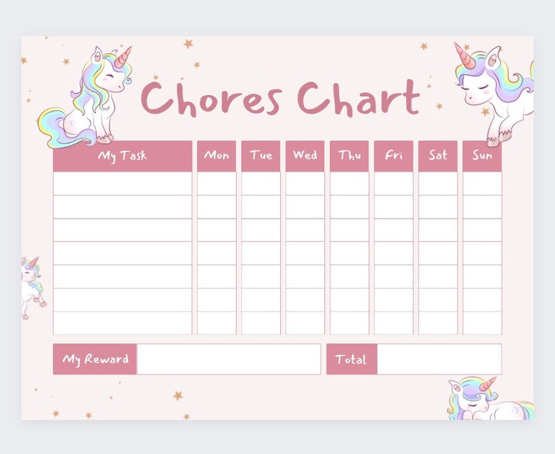 Kids Colorful Unicorn Chore Chart Printable - Etsy