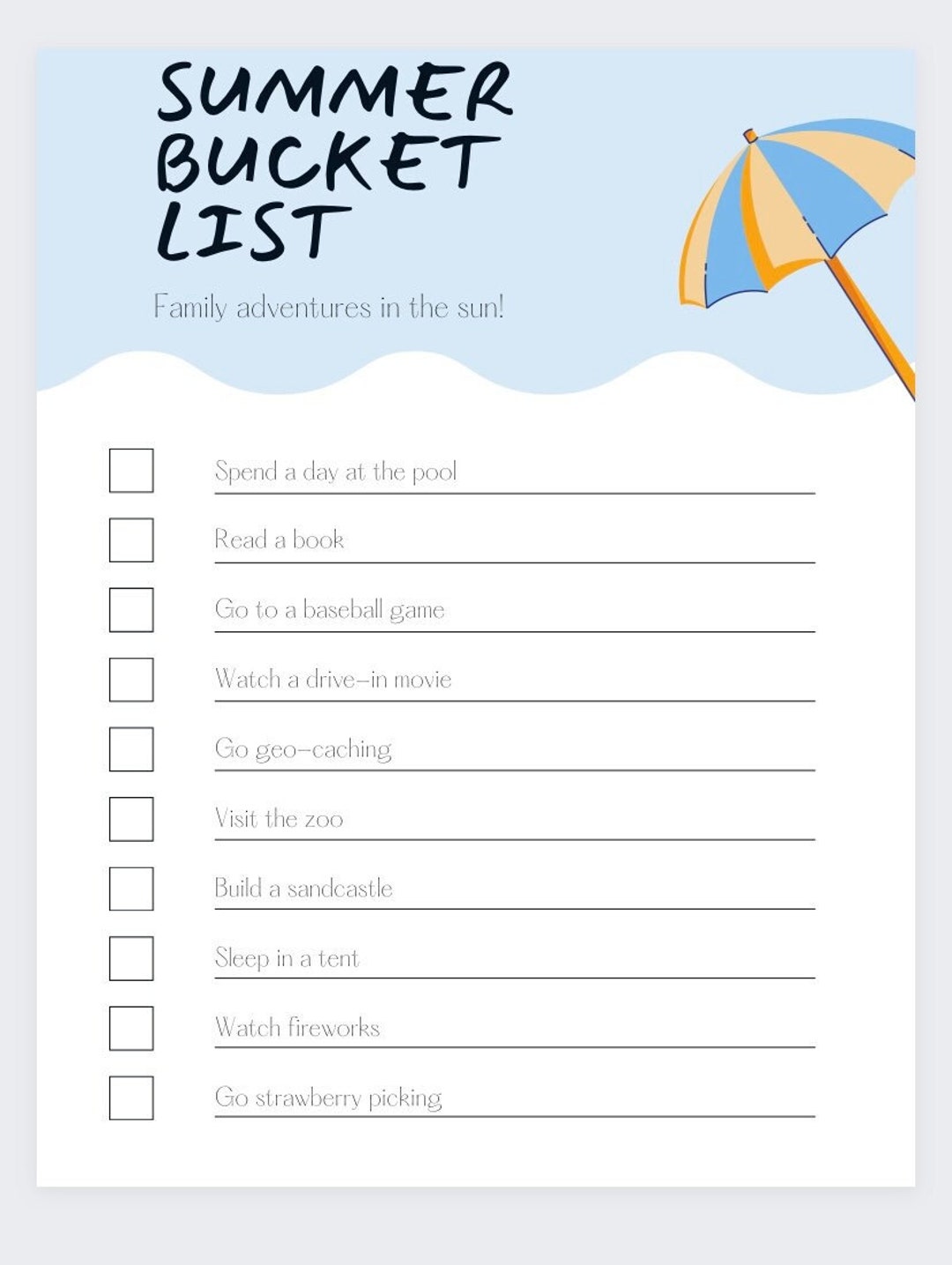 Summer Bucket List Printable - Etsy