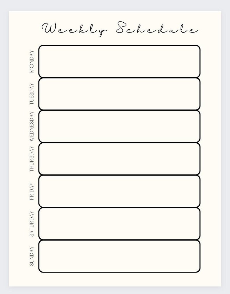 Weekly Schedule Digital Printable - Etsy