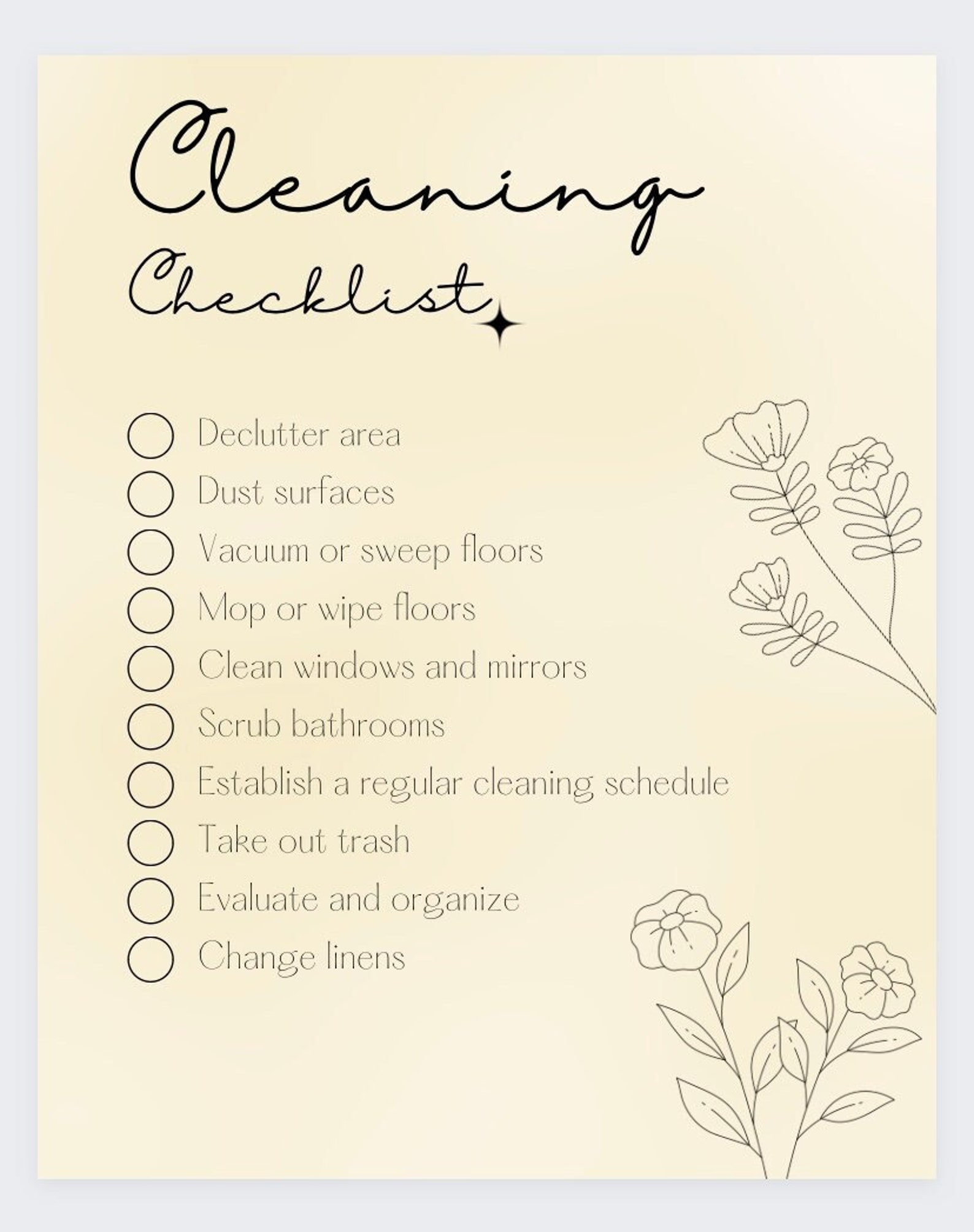 Editable Cleaning Checklist Printable - Etsy