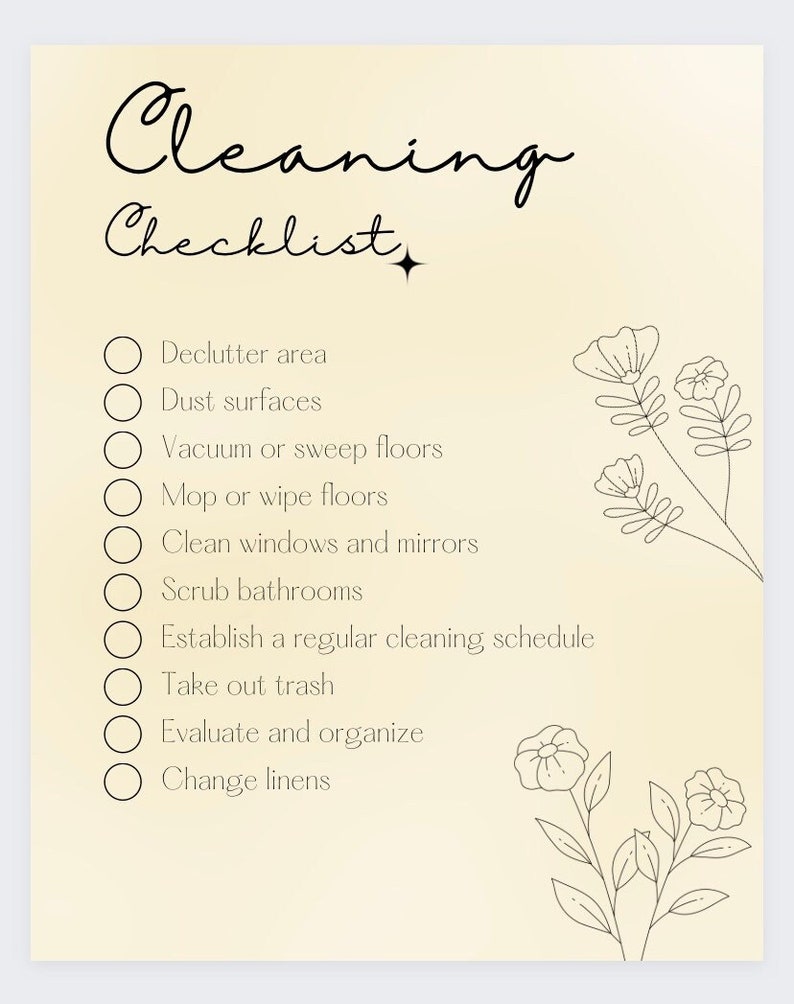 Editable Cleaning Checklist Printable - Etsy