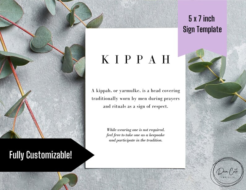Kippah Sign | Elegant Minimal Jewish Modern | Wedding, Mitzvah, Event ...