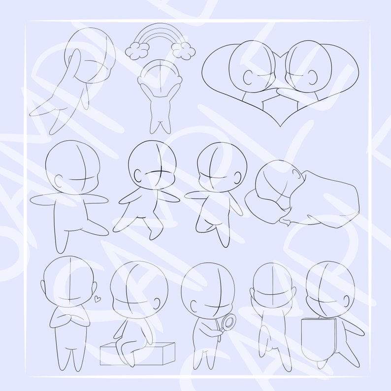 28 Chibi Brushes for Procreate, Drawing Bases, Stencils for Art and ...