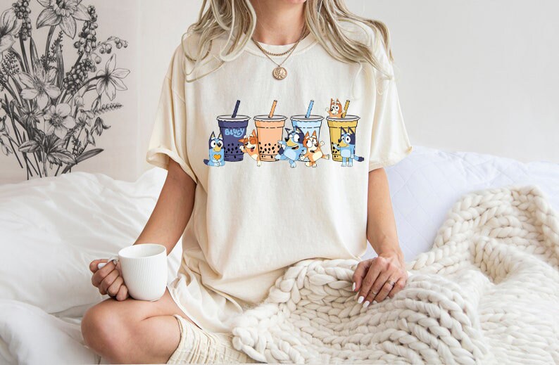 Bluey Cute Boba Cups Shirt Bluey and Friends T-shirt Boba - Etsy