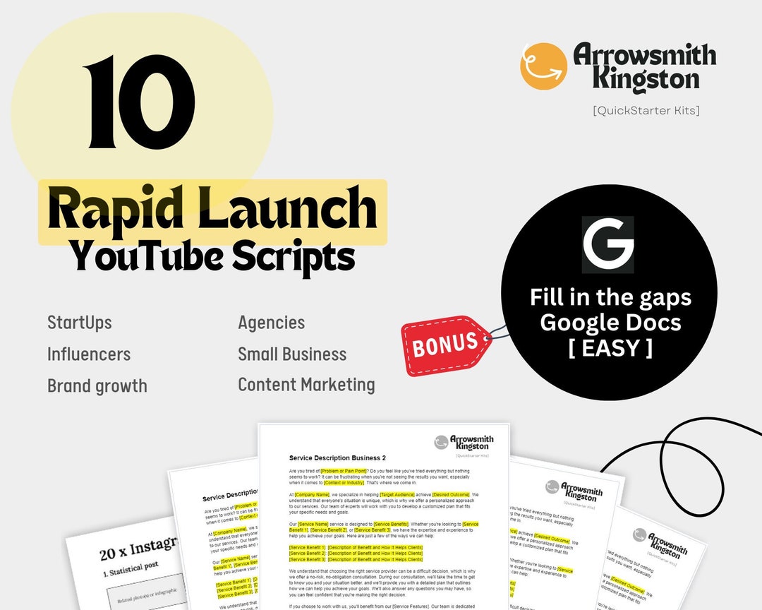 10 X Rapid Launch Youtube Scripts - Etsy