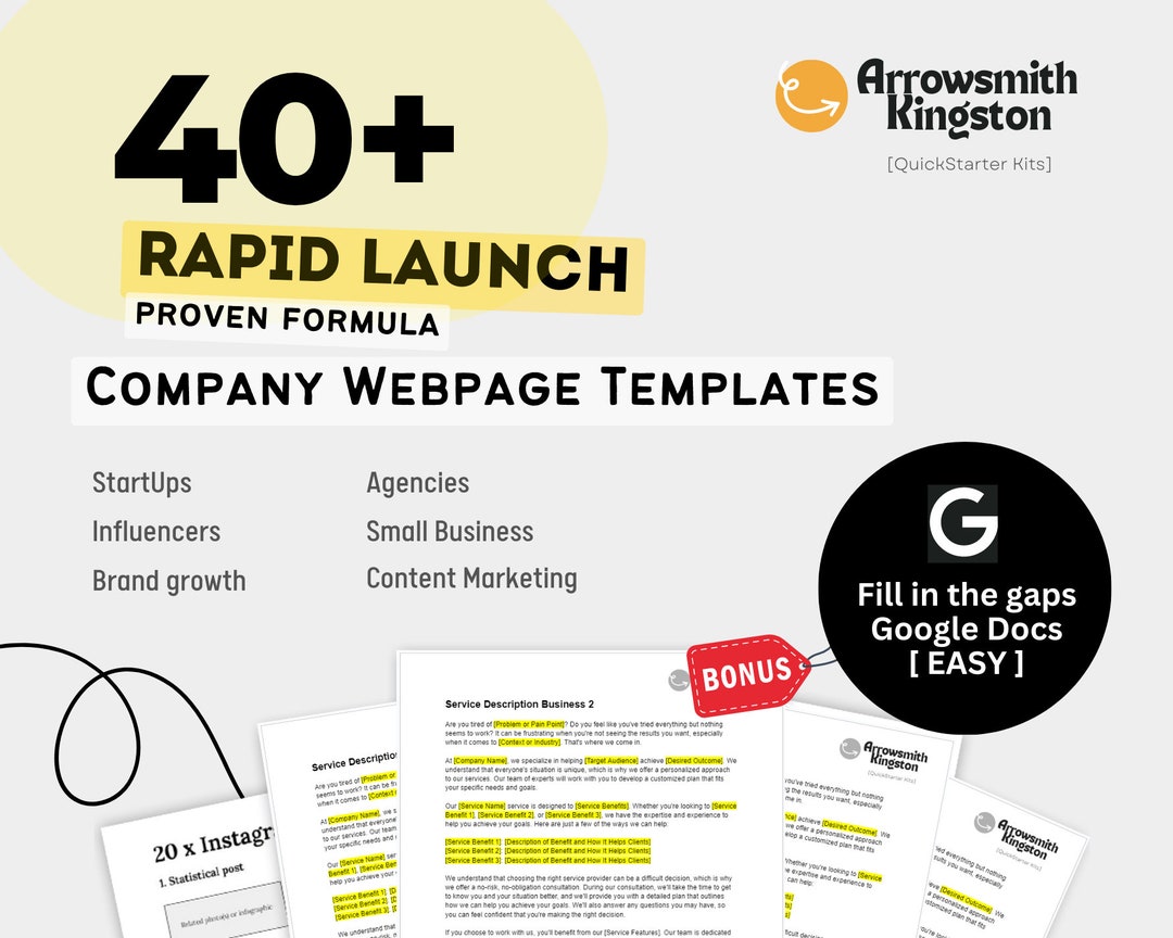 40 X Rapid Launch Company Website Content Templates | Copywriting ...