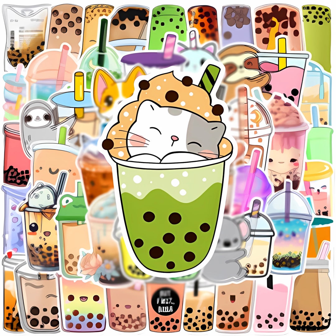 50 Cute Animals Bubble Tea Stickers Pack Vinyl Stickers - Etsy