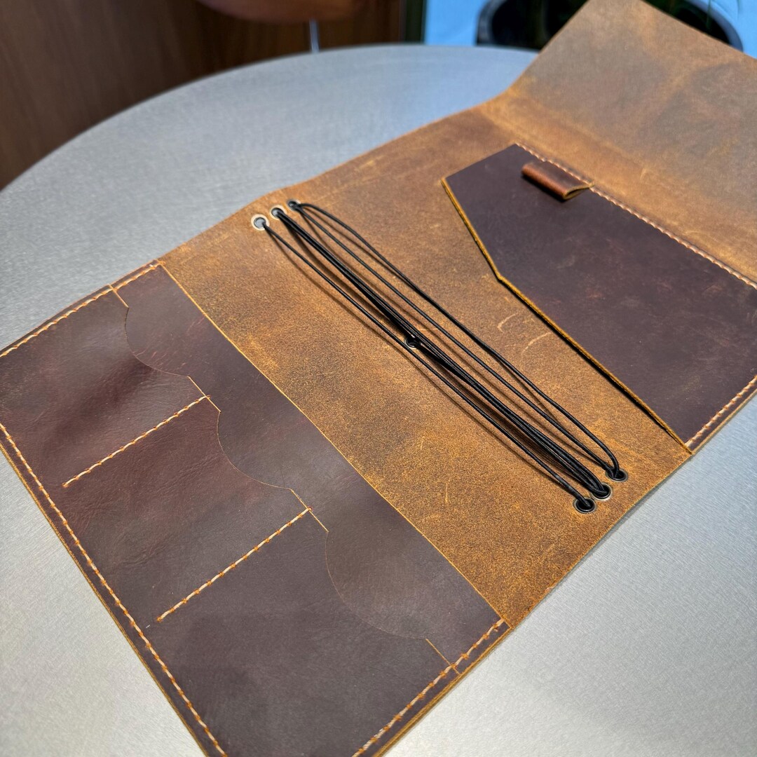 Personalized Leather Notebook Cover A5 A6, Refillable Trifold Journal ...