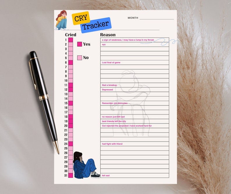 Crying Tracker PRINTABLE Tracker Crying Log Tracker Feelings Tracker ...