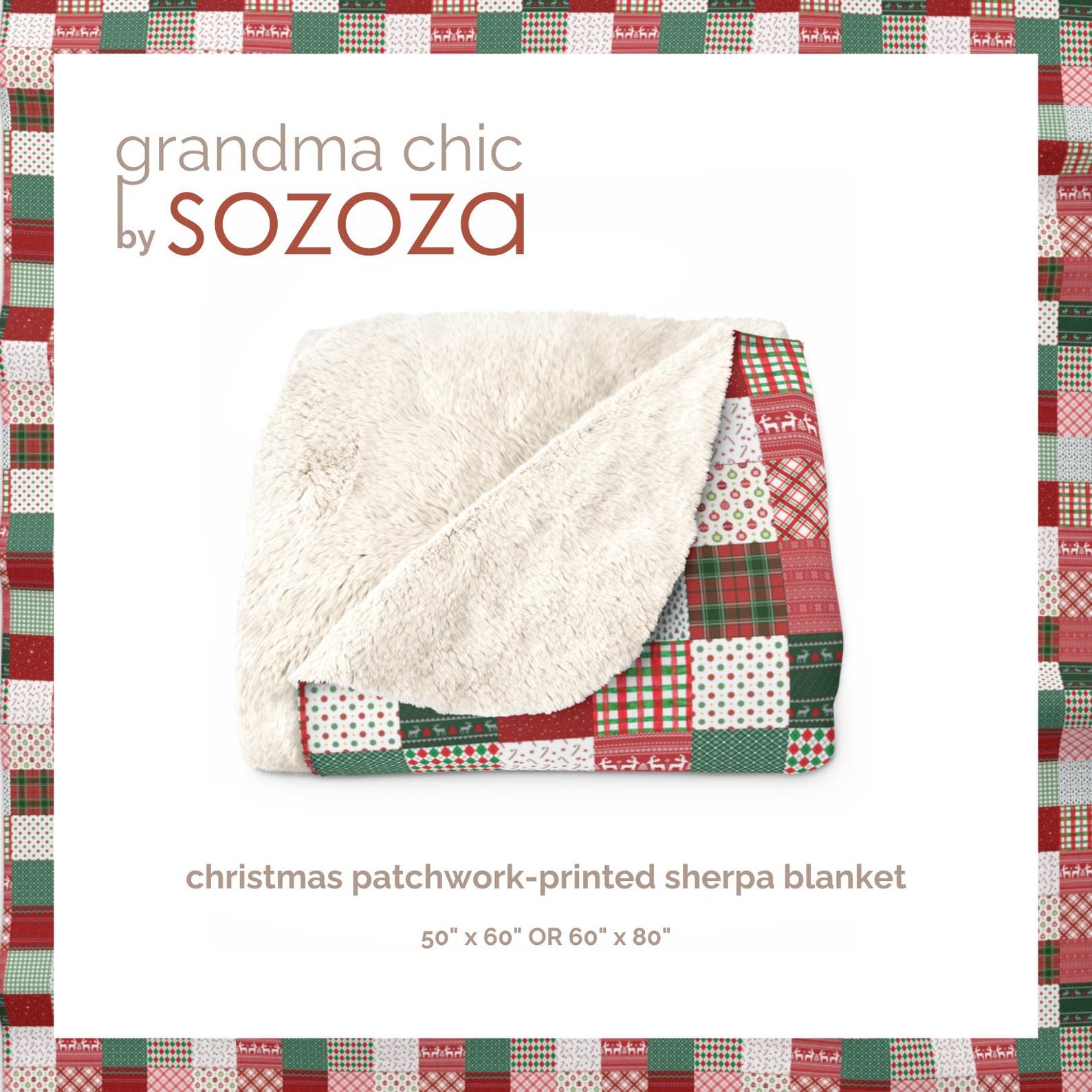 Christmas Patchwork Sherpa Fleece Blanket | Grandma Chic | Patchwork ...