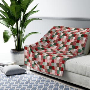 Christmas Patchwork Sherpa Fleece Blanket | Grandma Chic | Patchwork ...