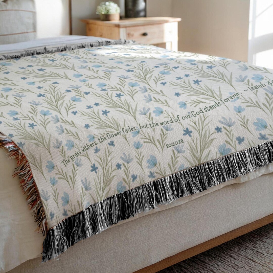 Floral Scripture Cotton Throw | Bible Verse Blanket, Tapestry, Isaiah ...