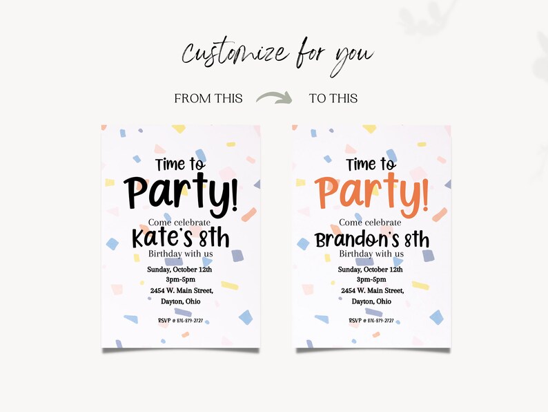 Editable Confetti Birthday Invitation Template Colored - Etsy