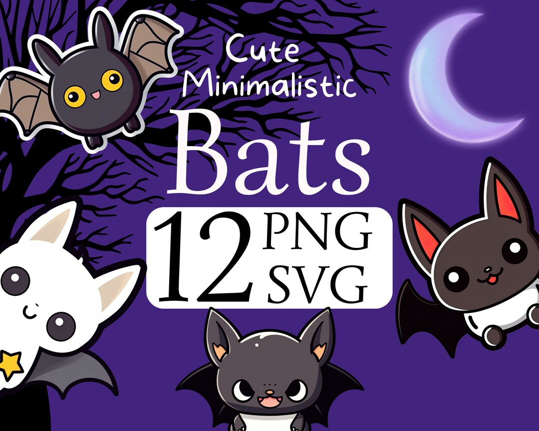 Cute Minimalistic Bats Clipart Set 12 Transparent PNG SVG Images, Bat ...