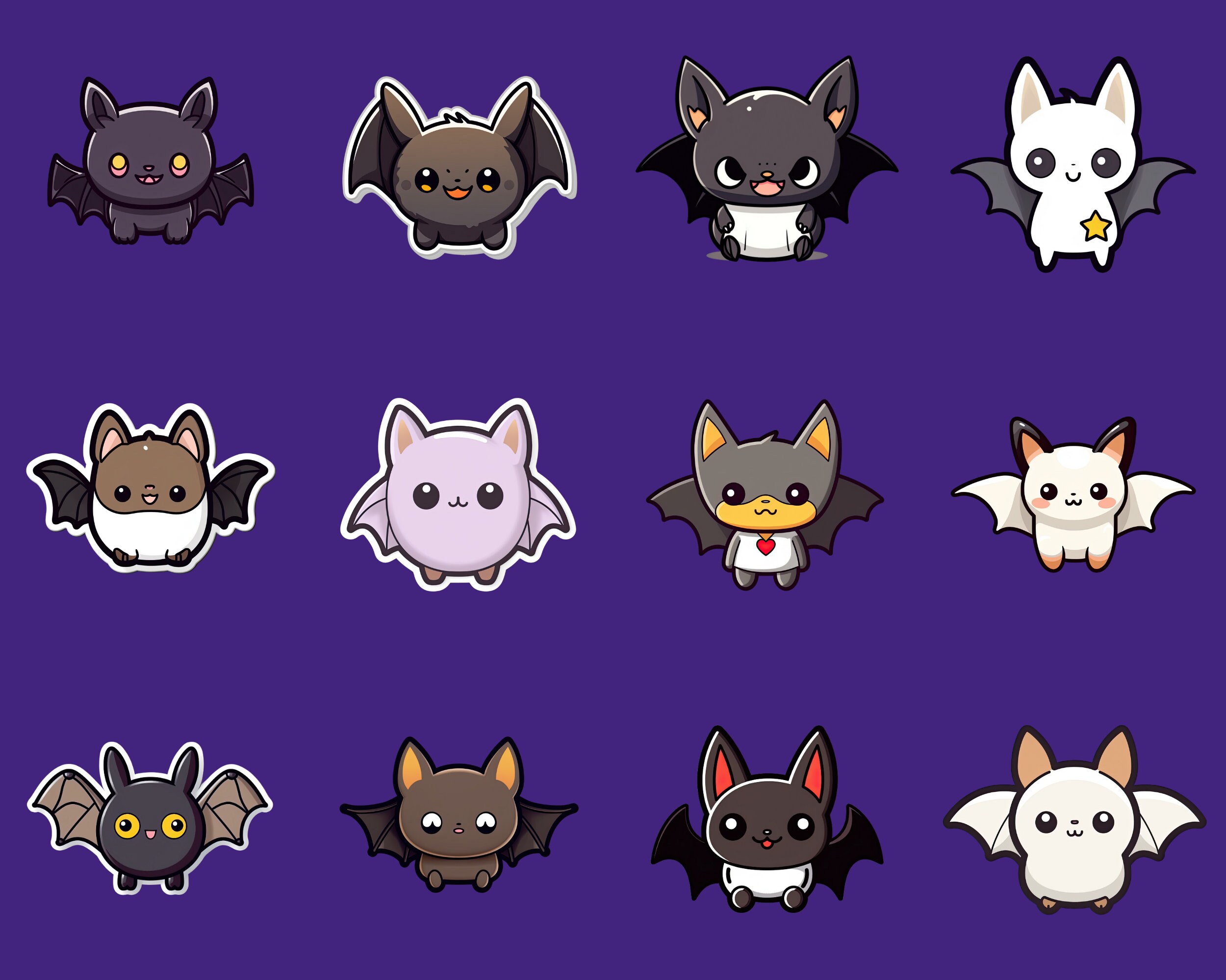 Cute Minimalistic Bats Clipart Set 12 Transparent PNG SVG Images, Bat ...