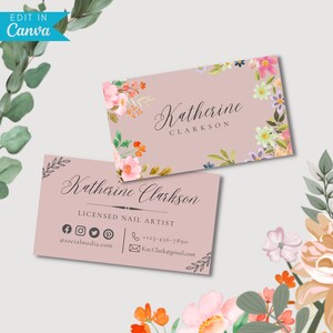 Editable Business Card Template Soft Pink Business Card DIY - Etsy