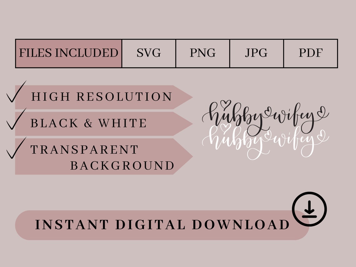 Hubby Wifey SVG Transparent Background Black & White Husband and Wife ...