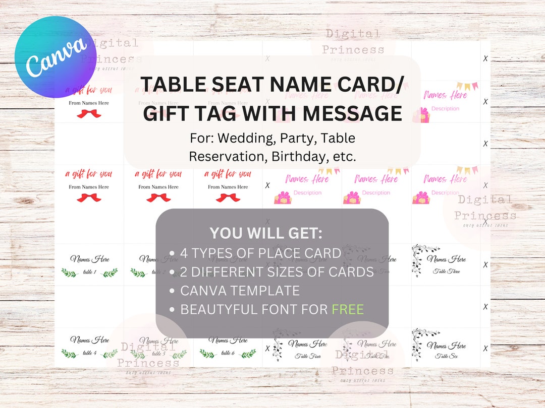 Bundle Card Template: Wedding & Birthday Reservation Cards, Table Seat ...