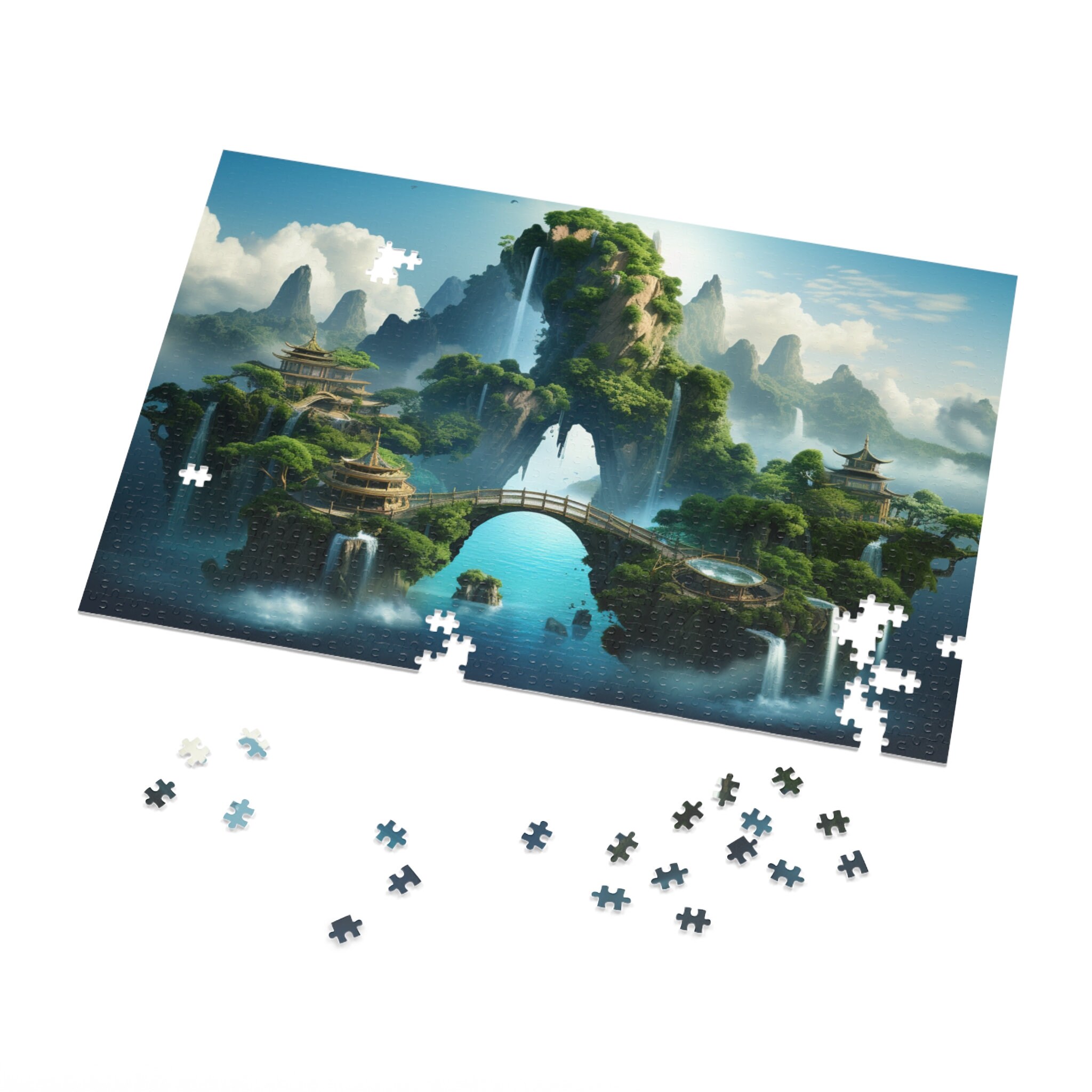 Stunning Landscape Puzzles: Waterfall Village. Jigsaw Puzzle 1000-piece ...