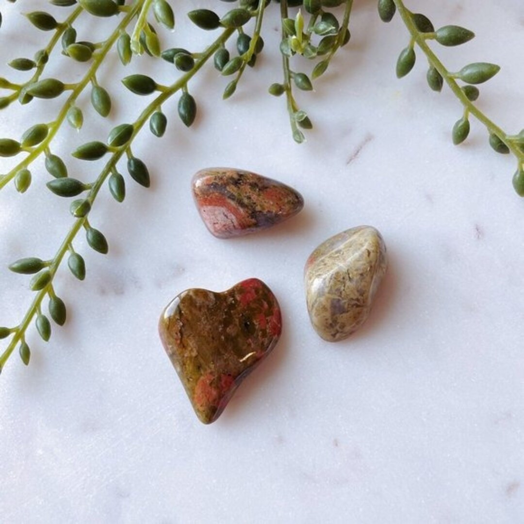 Small Unakite Jasper Pebbles Set of 3 / Natural Gemstone / Crystals ...