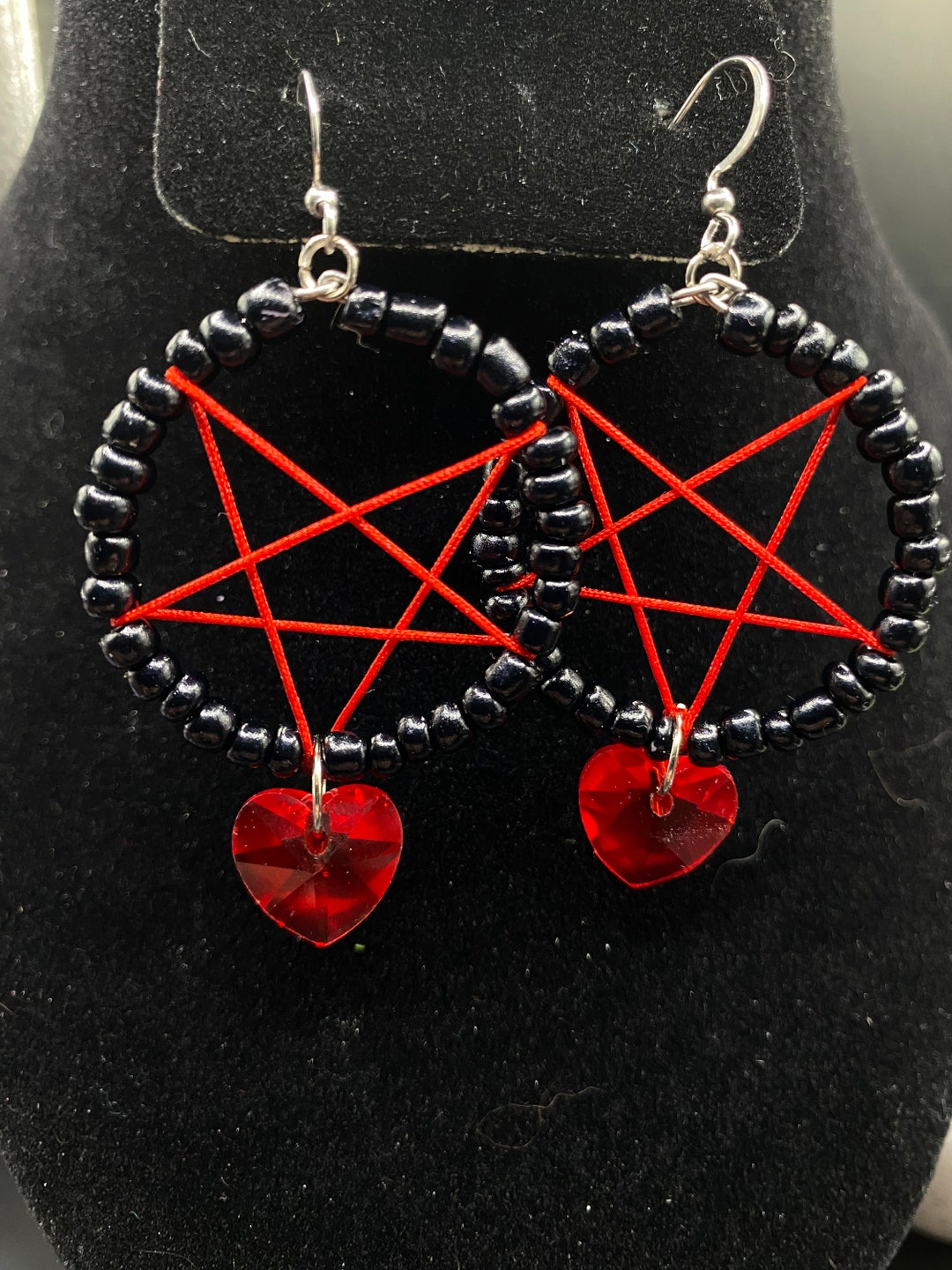 Red Nylon String Pentagram With Glass Faceted Red Heart Hook - Etsy