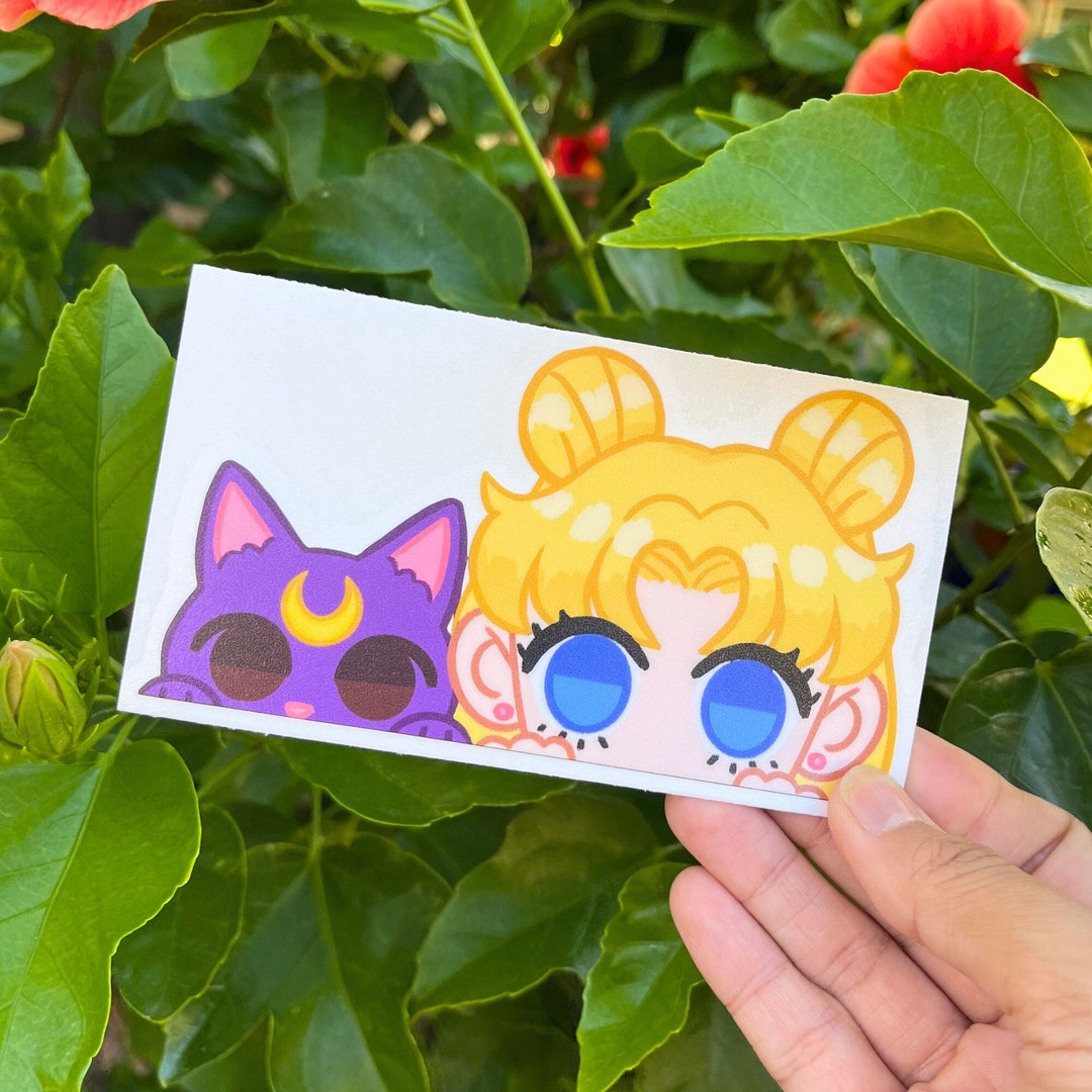 Sailor Moon Peeker Sticker Usagi and Luna Anime Girl and Cat Anime Car ...