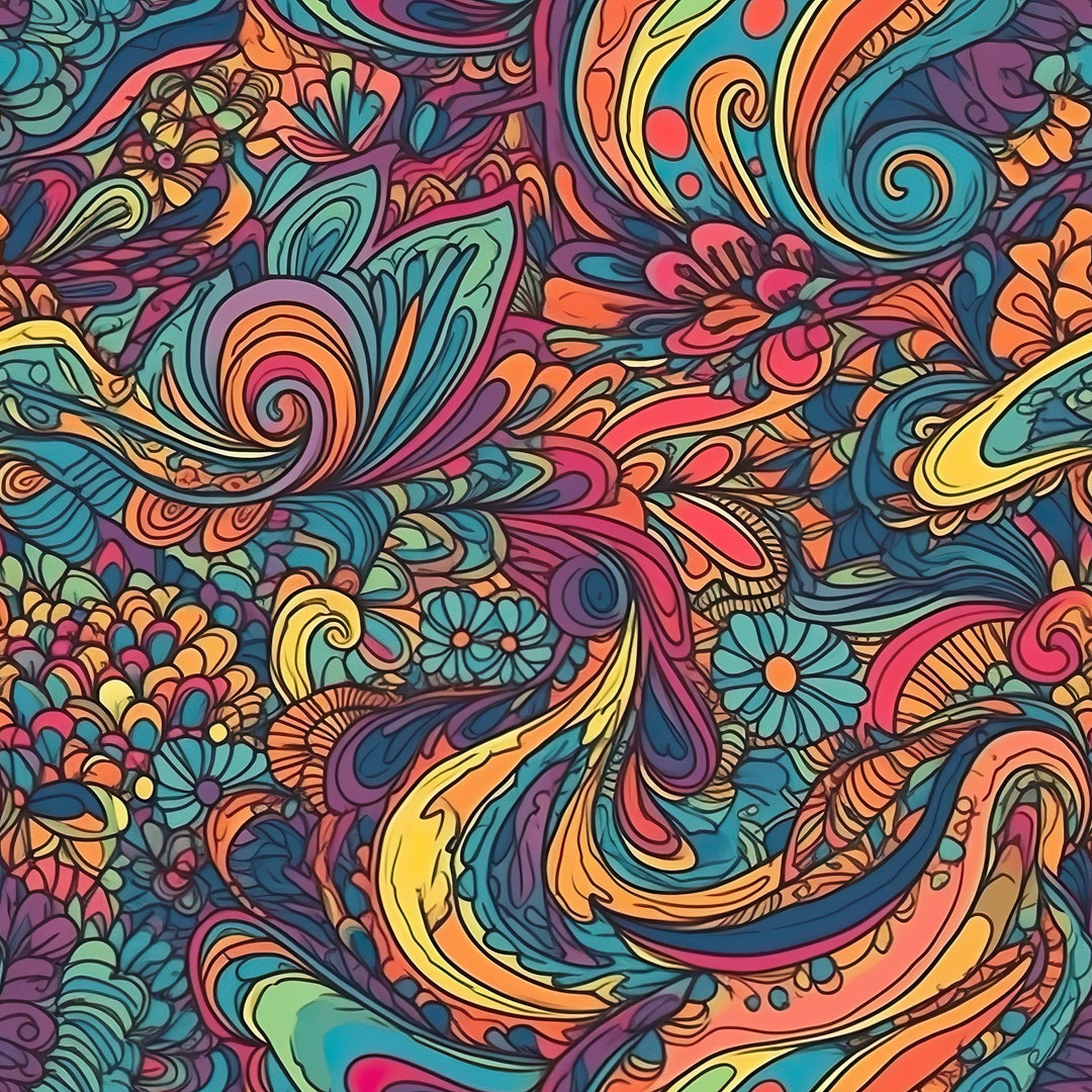 70s Printable Seamless Psychedelic Pattern 1973 Digital Download Paper ...