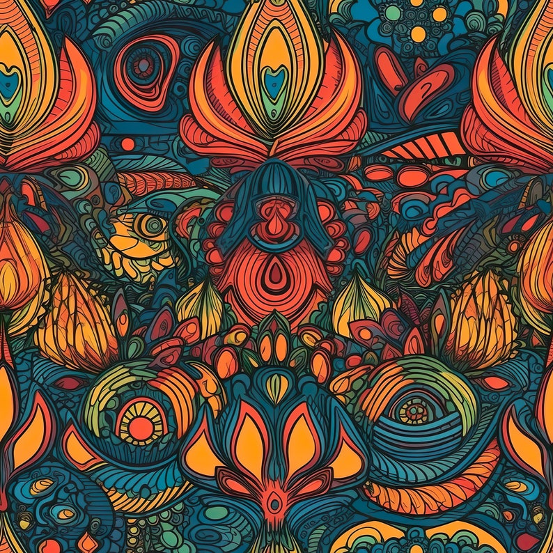 Psy-vintage Seamless Pattern Clipart and Digital Paper, Digital ...