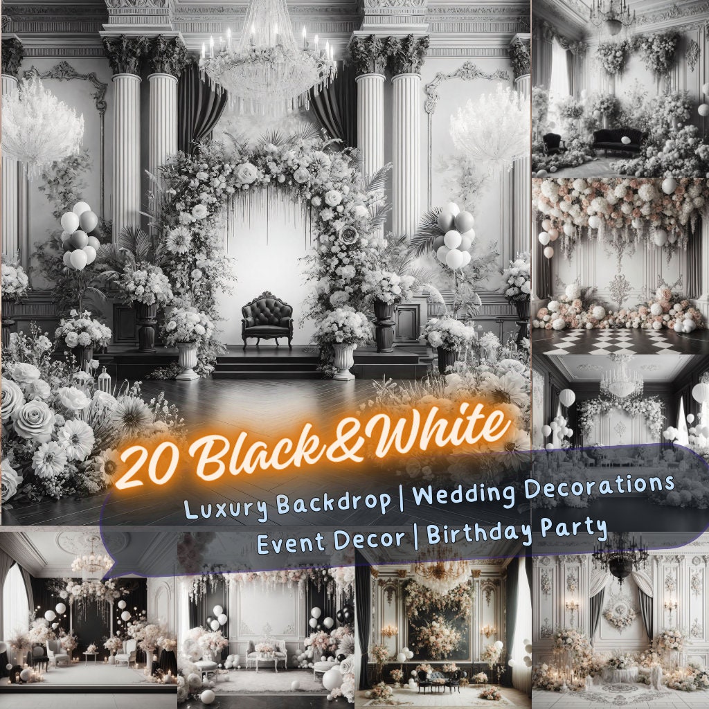 20 Black & White Wedding Scene Party Romantic Flower Archway, Create a ...