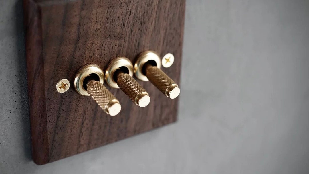 Wall Light Toggle Switch Brass Wooden Textured Brass UK - Etsy