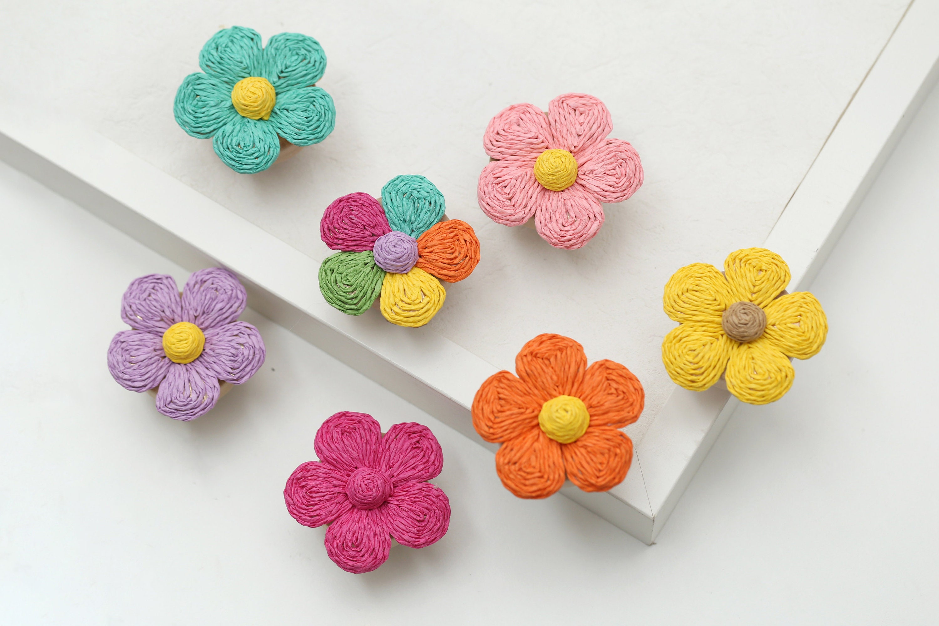 Wood Twine Flower Drawer Knobs Girl Boho Drawer Knobs / Wood Knobs for Cabinet/ Nursery Flower ...