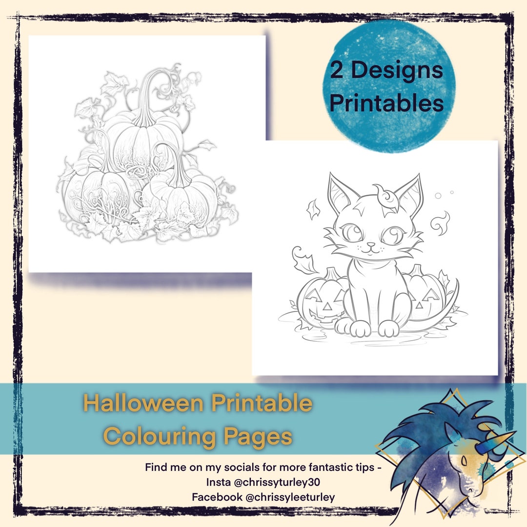 Halloween Black Cat Coloring Page Printable Pumpkin Painting - Etsy