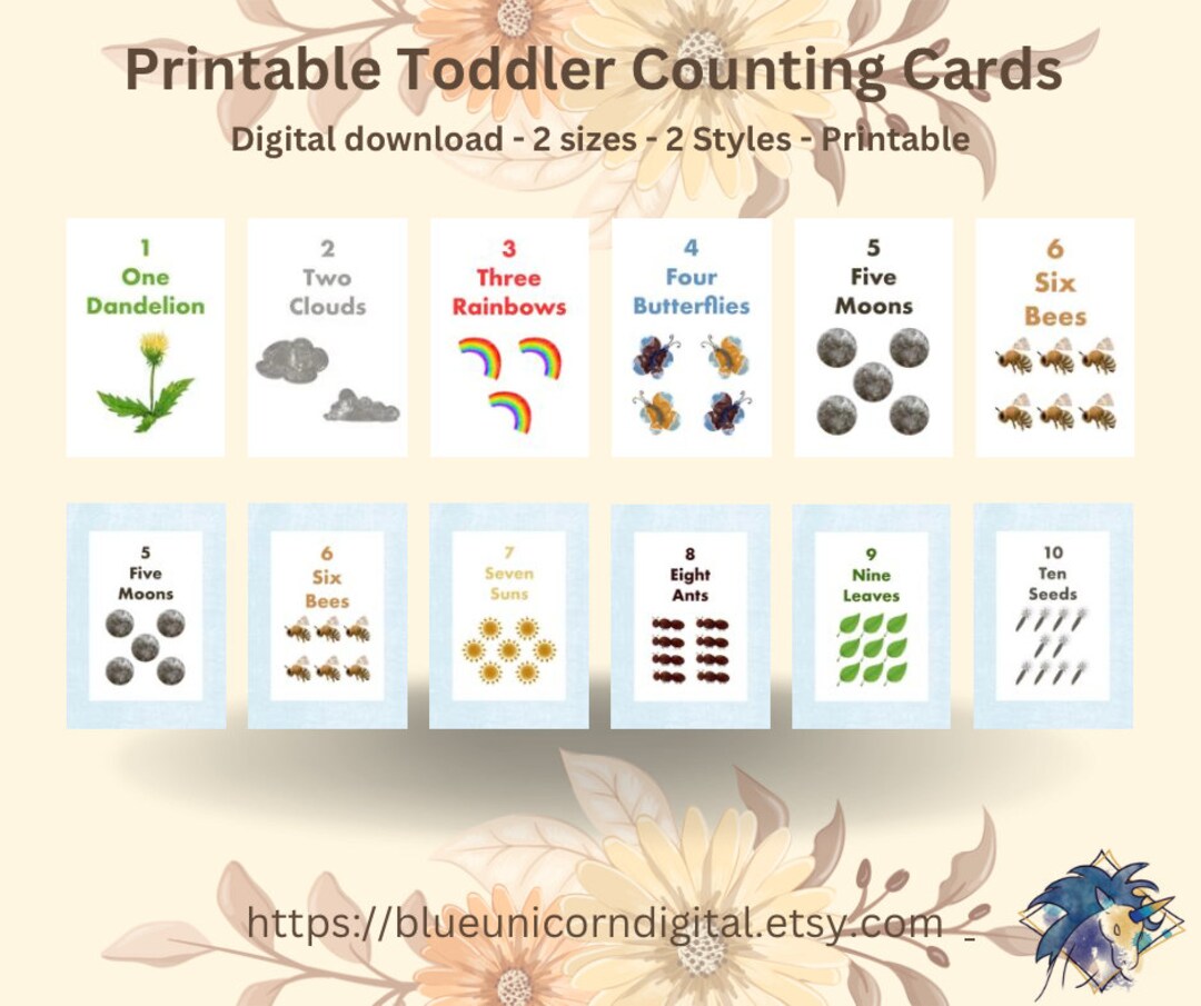 Counting Flashcards for Toddlers Digital Download, Learning to Count ...