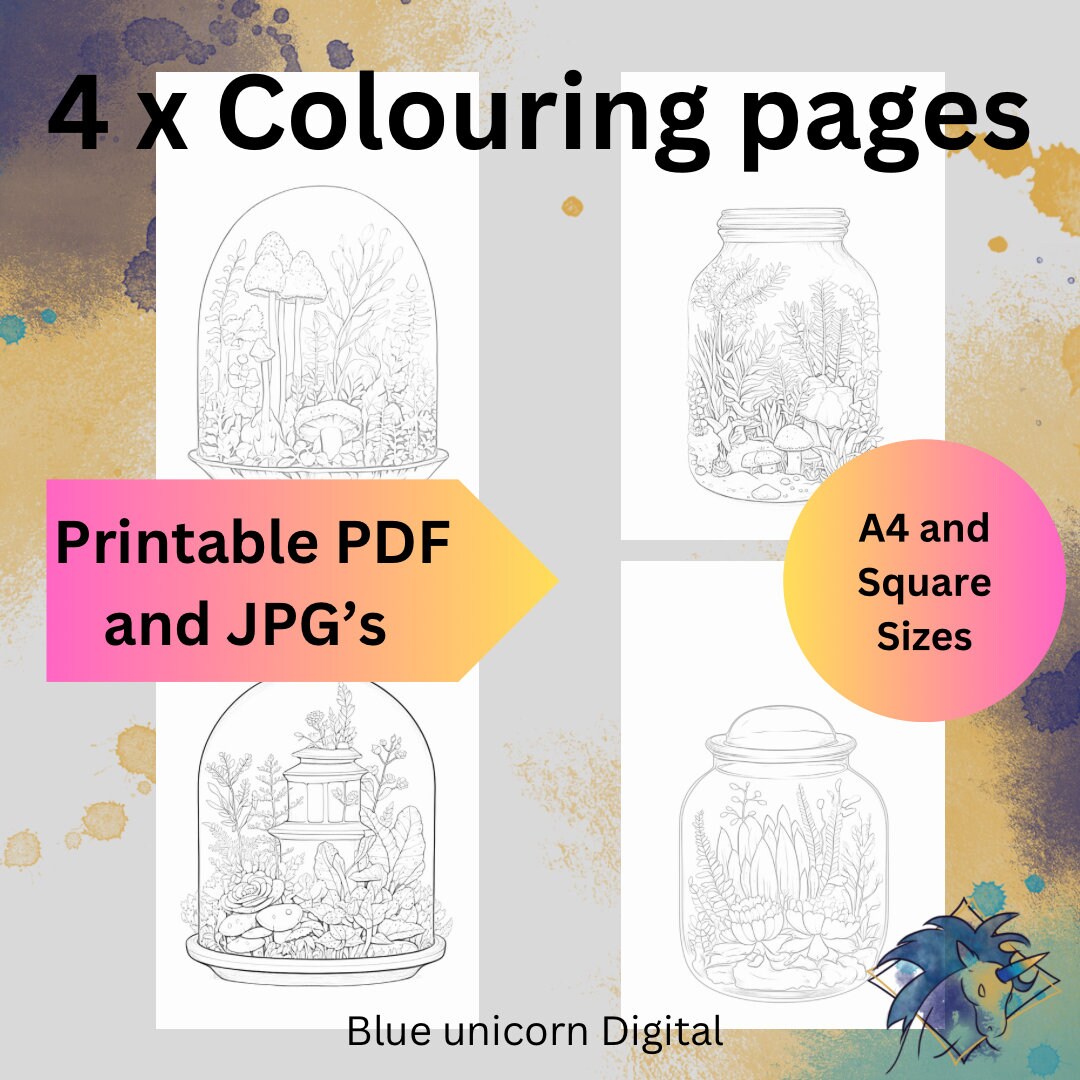 Terrarium Coloring Pages, Printable Painting Traceable, Gift for Adults ...