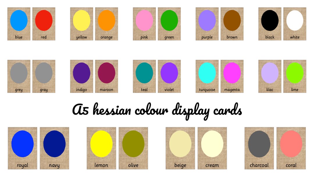 Colours on Hessian / Colors / Colour Posters / Flashcards / - Etsy UK