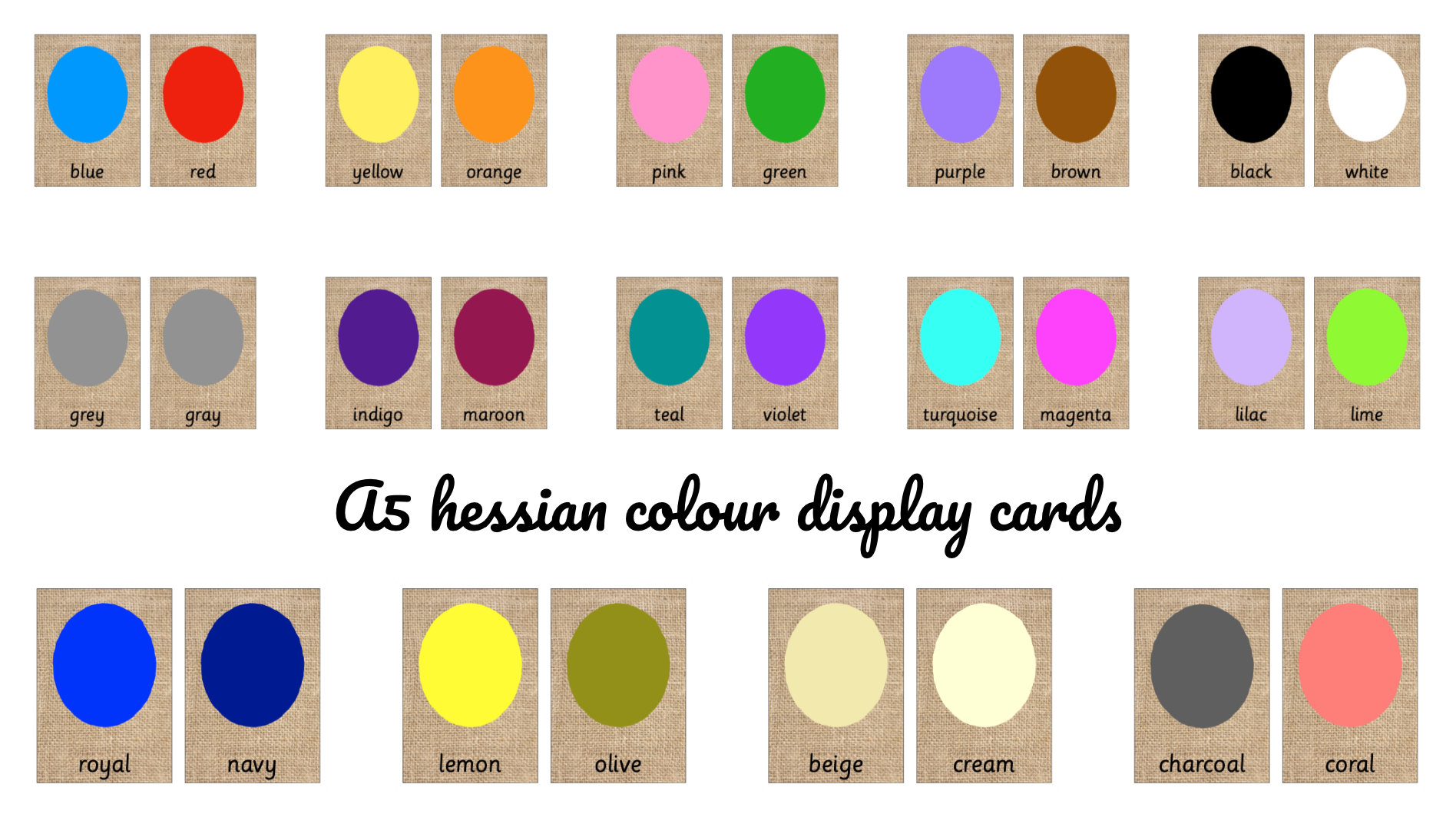 Colours on Hessian / Colors / Colour Posters / Flashcards / - Etsy UK