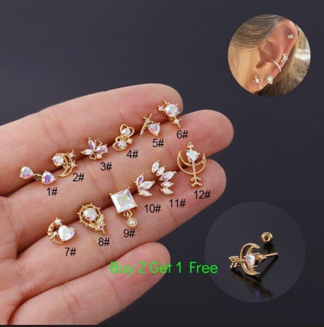 Colourful Zircon Rook Piercing Big Statement Helix Piercing - Etsy