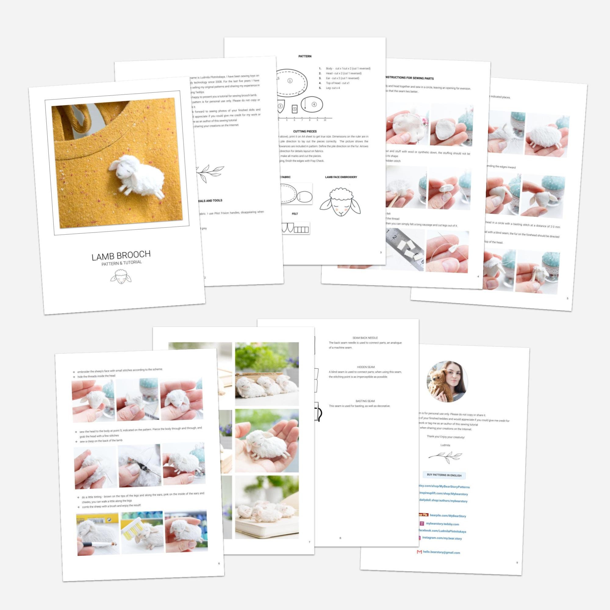 Sheep Brooсh Sewing Pattern for Making Miniature Lamb Animal Brooch, Cute Sheep Brooch, Sheep ...