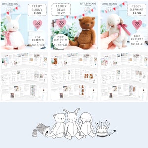 Set of Teddy Patterns and Clothes, Teddy Bear Pattern, Elephant Sewing ...