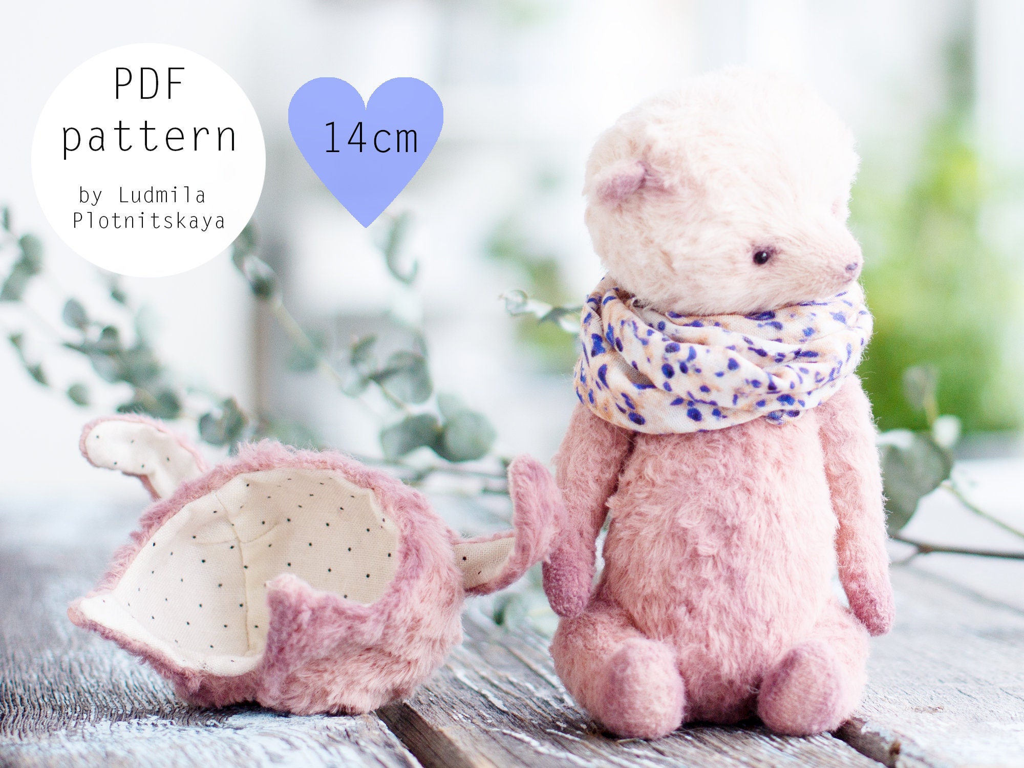 Teddy Bear Sewing Pattern With Bunny Ears Doll Hat, Artist Bear Pattern ...