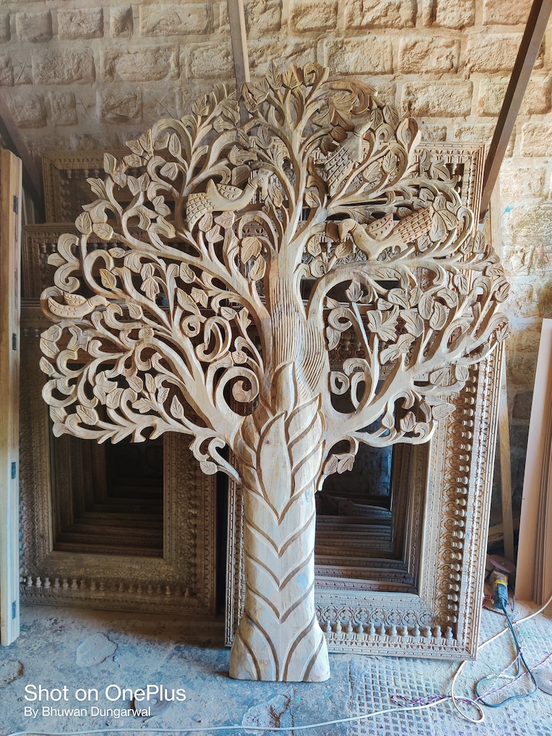 Hand Carved Wooden Tree Wall Art: Solid Wood Home Decor - Etsy