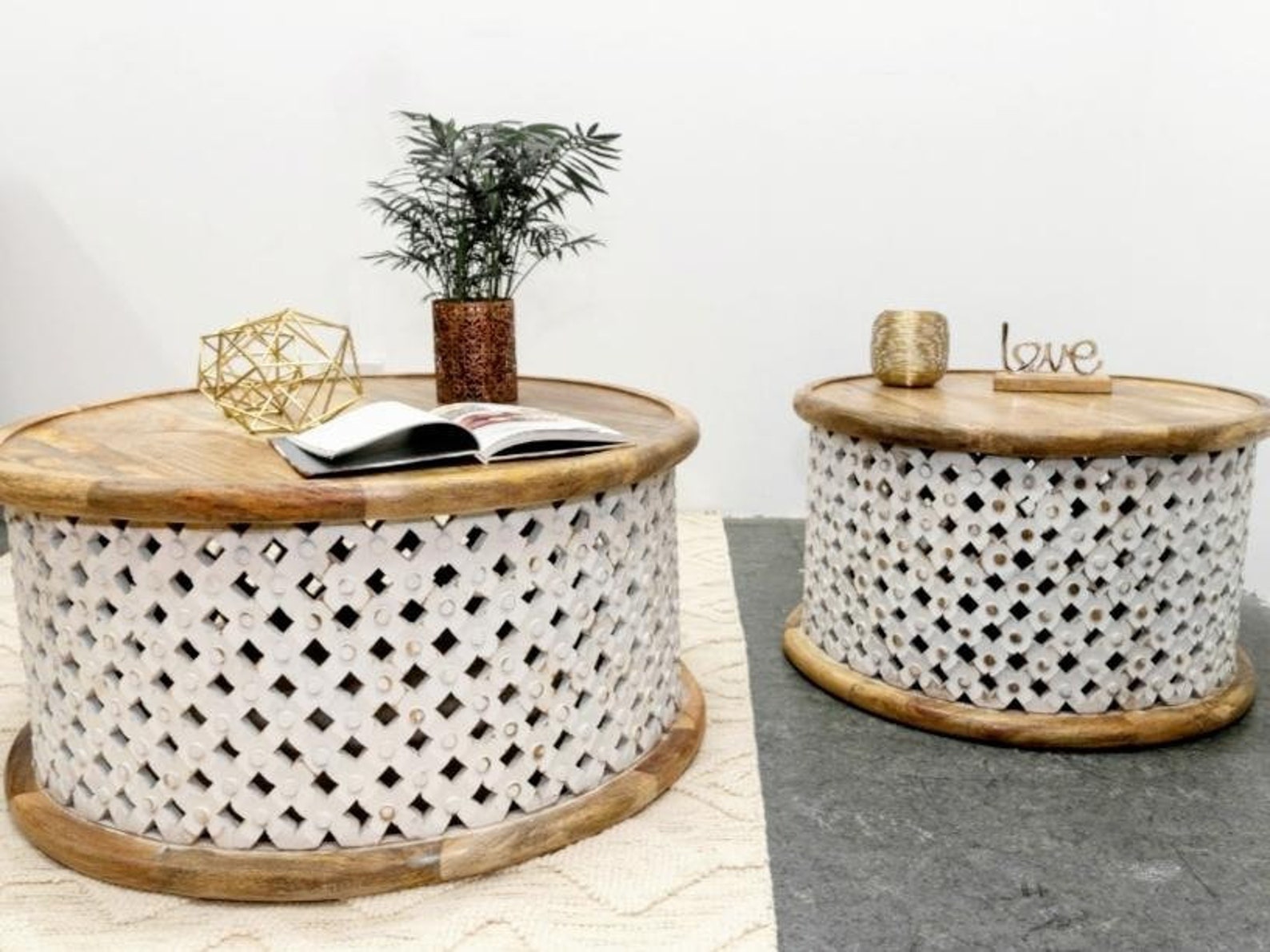 Wooden Coffee Table Round Table Wooden Hand Carving Table Vintage Table ...