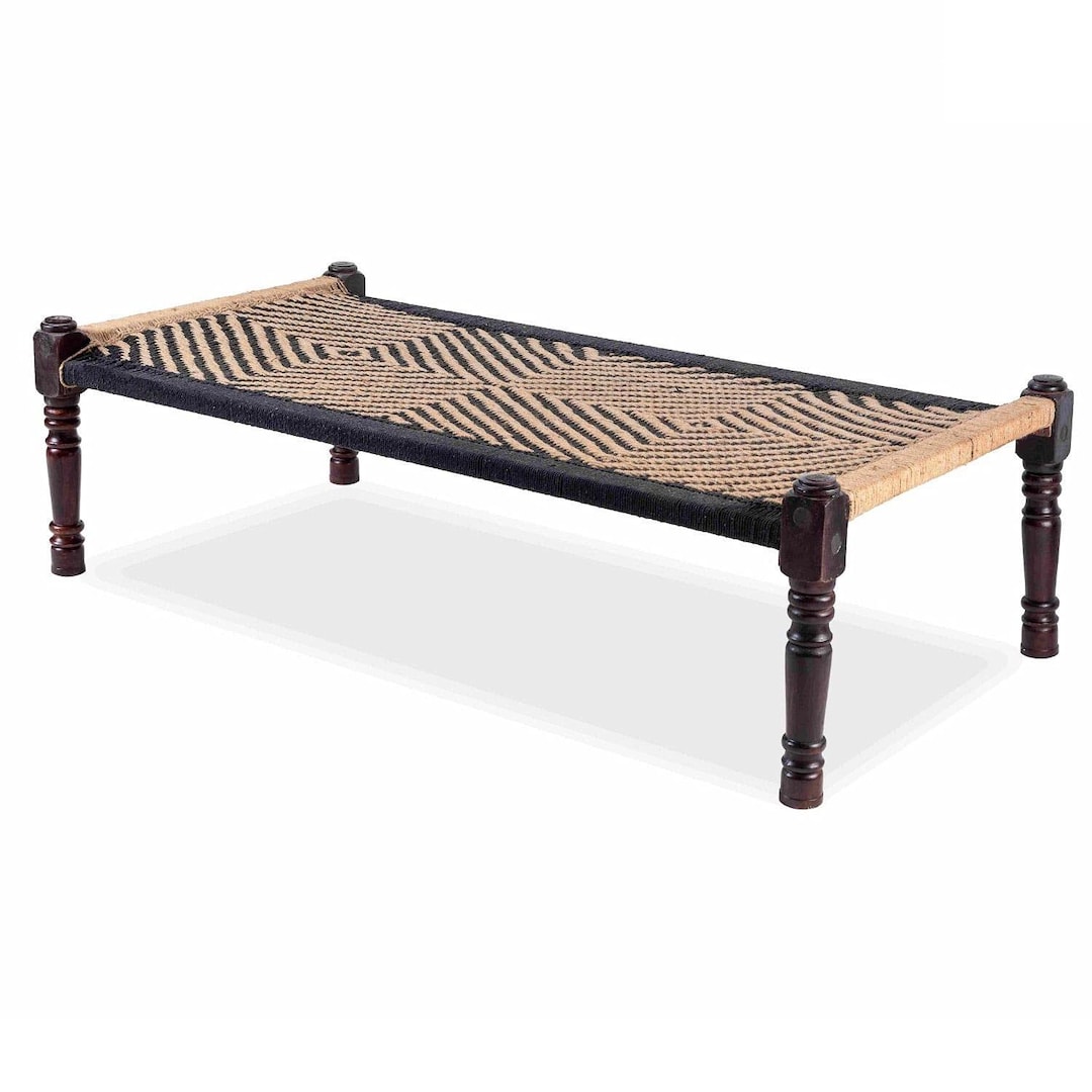 Traditional Indian Charpai (khatiya) – Handwoven Jute Rope Cot | Black ...