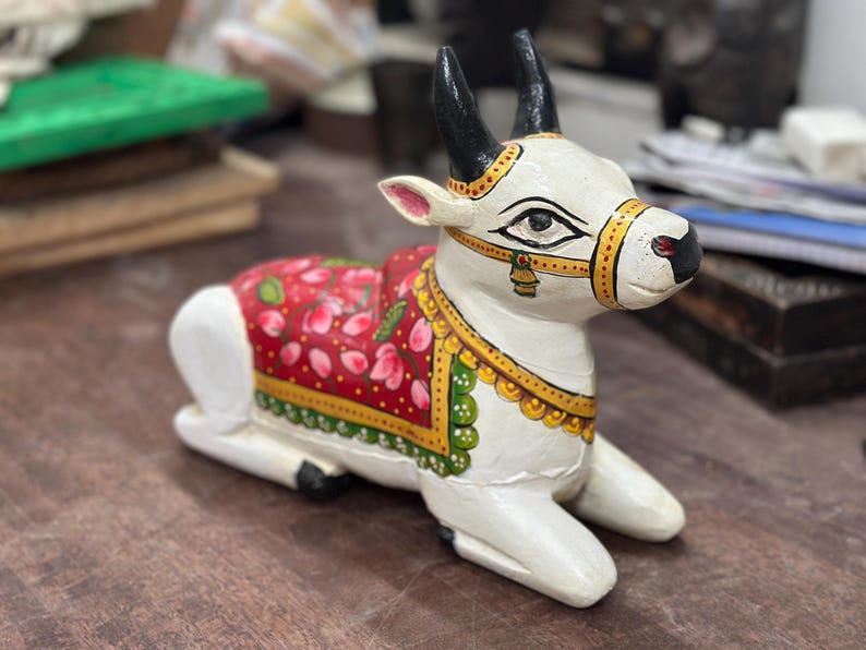 Handcrafted Wooden Nandi, Indian Cow, Hand Made Nandi/cow, Hand Painted ...