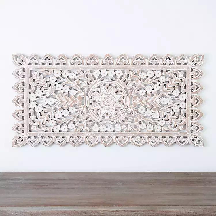 Wooden Hand Carved Wall Panel Floral Design Wall Hanging Decor Antique ...