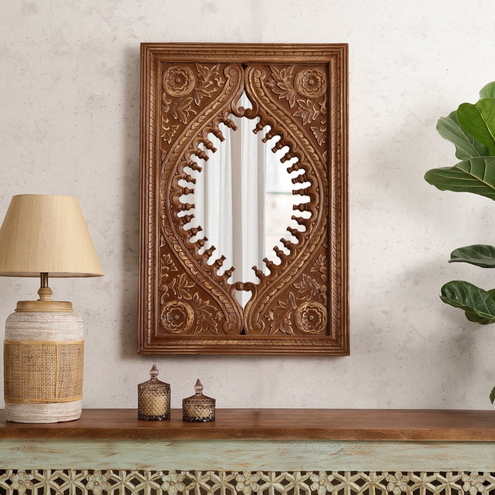 Handcarved Mango Wood Wall Mirror: Indian Home Decor (36x48 Inch) - Etsy UK
