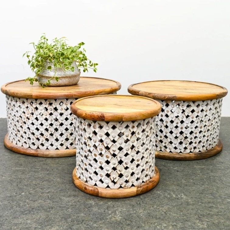 Wooden Coffee Table Round Table Wooden Hand Carving Table Vintage Table ...